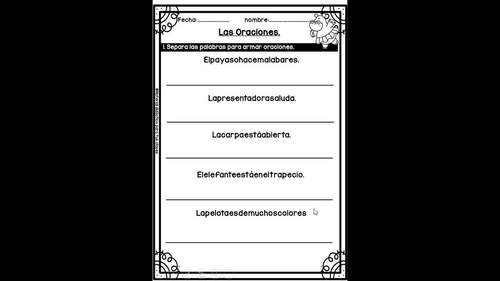Oraciones actividades, El circo- actividades- Spanish prayers | TPT