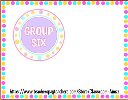 Pastel Polka Dots Table Numbers,Classroom Table, Team and Group Labels
