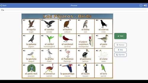 Spanish Boom Cards: Los Pájaros (Birds Animals - Vocabulary Identification)