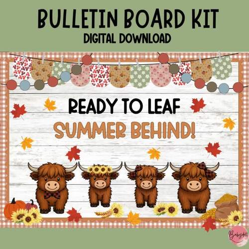 Highland Cow Classroom Decor | Fall Farmhouse Bulletin Board & Door Kit