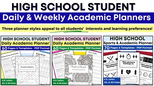 Daily Student Planners High School Grades 9 10 11 12 Simple Mandalas ...