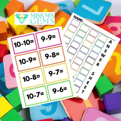 Subtraction Math Facts (10 through 0) by Miss M's Gems | TPT