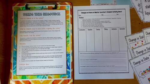 Changes in States of Matter Card Sorting Activity Phase Changes by Elly ...