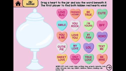 Candy Articulation Game - V - Boom Cards™ Deck - Valentine's Day Speech