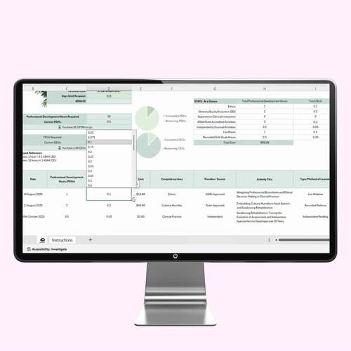 SLP CEU Tracker Spreadsheet, Speech and Language Continuing Education ...