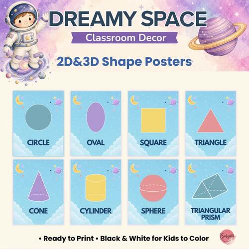 Space Shape Posters: Galaxy Decor | 2D & 3D Shapes Math Display by ...