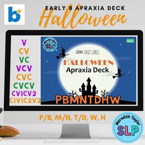 HALLOWEEN Apraxia Deck Boom Cards Early 8 Sounds Syllables P B M N T D W H
