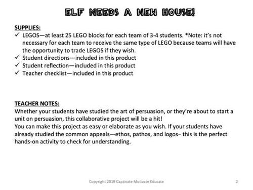 Elf Needs a New House! collaborative activity, introduction to persuasion