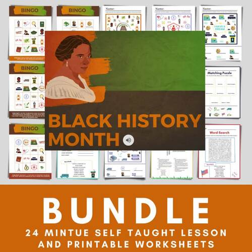 Black History Month Self Taught Lesson with Printable Worksheets Bundle
