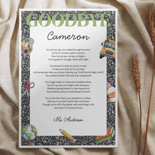 Editable Goodbye to Students End of Year Poem From Teacher Composition ...