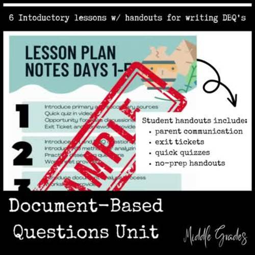 Document Based Questions Middle Grades Introductory Unit - American ...