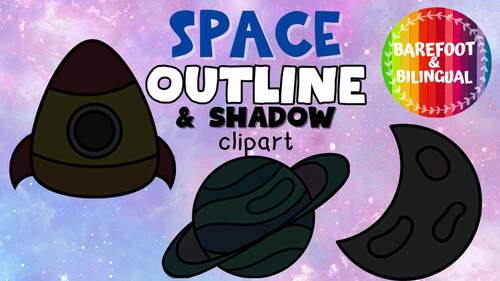Space Outline & Shadow Clipart | Outer Space Clipart for Crafts and ...