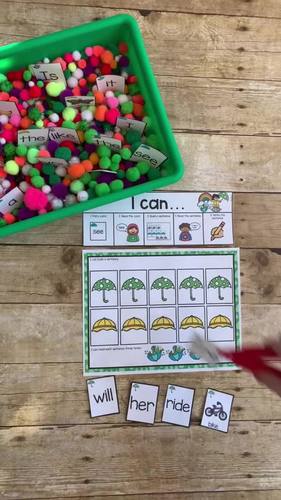 April Sentence Scramble Sensory Bin Kindergarten Activities | Fine Motor