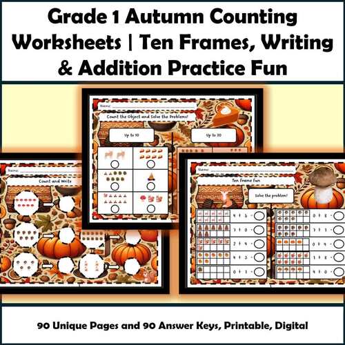 Grade 1 Autumn Math Addition Counting Ten Frame Within 20 | TPT