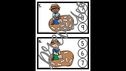 Dinosaurs Math Center Task Cards Counting Dinosaur Bones 0-10 Clip Cards