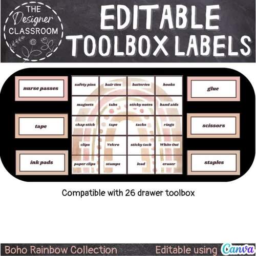 Editable Teacher Toolbox Labels | Boho Rainbow Classroom Decor | TPT