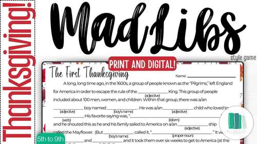 Thanksgiving Mad Libs Activities for Middle School Thanksgiving Digital ...