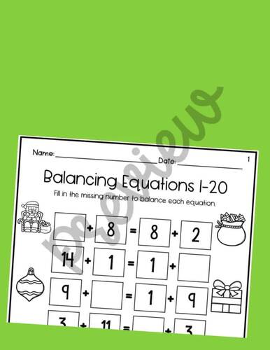 Christmas Math Worksheets | Addition Balancing Equations to 20 | No ...