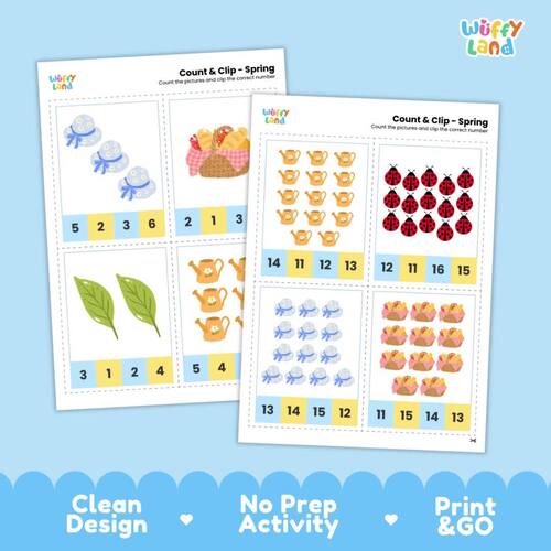 Spring Counting Clip Cards | Math Center Number Recognition 1-20 Flashcards