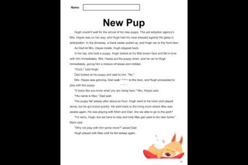 Animals Reading Comprehension Word File 4: New Pup (Grade 4-5) | TPT