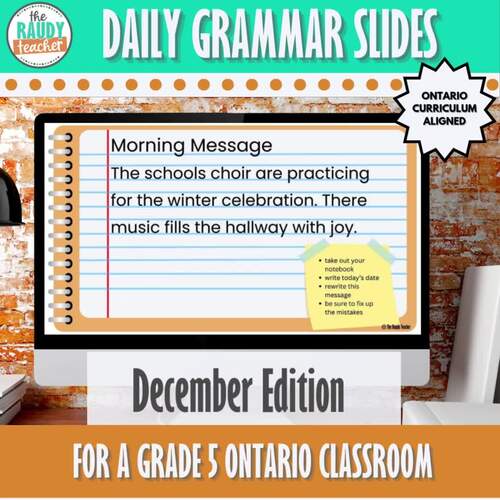 Grade 5 December Daily Grammar Slides | Ontario Language Curriculum 2023