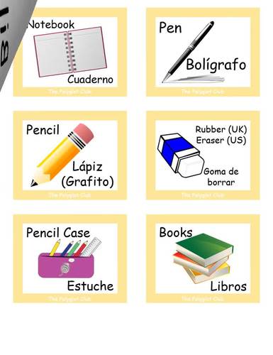 Bilingual Flashcards - School Supplies (English and Spanish) | TPT