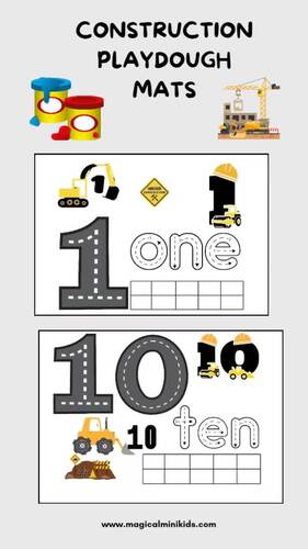 Construction Trucks Theme Numbers 1-10 Playdough Mats, Fine Motor Activity,