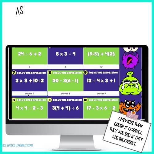 Order of Operations Digital Worksheet by Mrs Waters Learning Stream