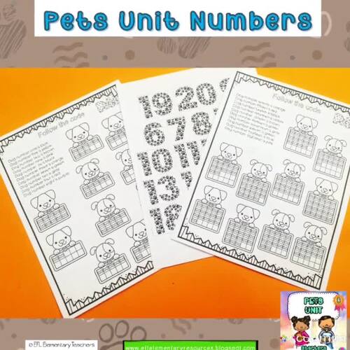 Pets Unit Numbers 1 to 20 for Elementary ELL | TPT