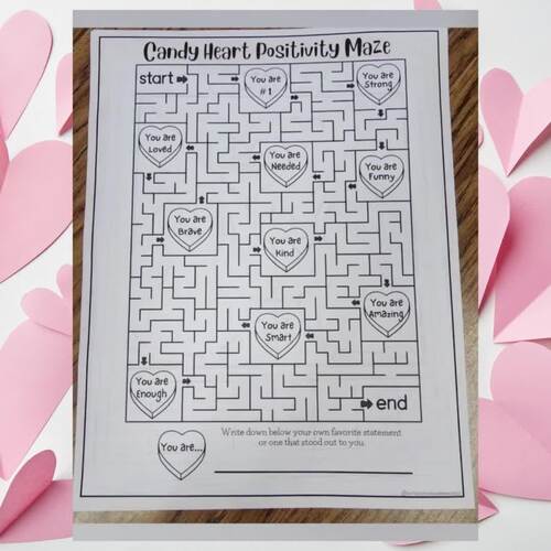 Valentines Day Activities Word Search Maze Affirmations Color by number