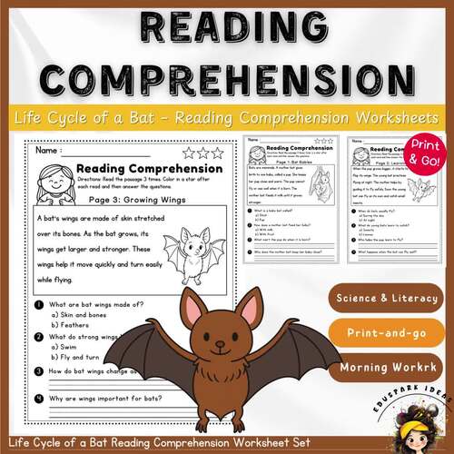 Life Cycle of a Bat Reading Comprehension Worksheets | Science ...