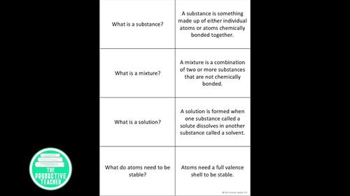 Substances Mixtures and Solutions Flashcards by The Productive Teacher