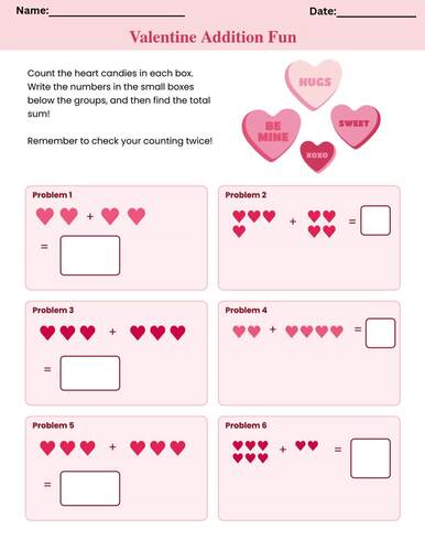 Valentine’s Day Math Worksheets | Addition Practice Packet | No-Prep ...