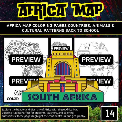 Africa Map Coloring Pages Countries, Animals & Cultural Patterns back ...