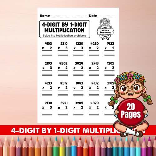 4-Digit by 1-Digit Multiplication Worksheets (No Regrouping) | Spring ...