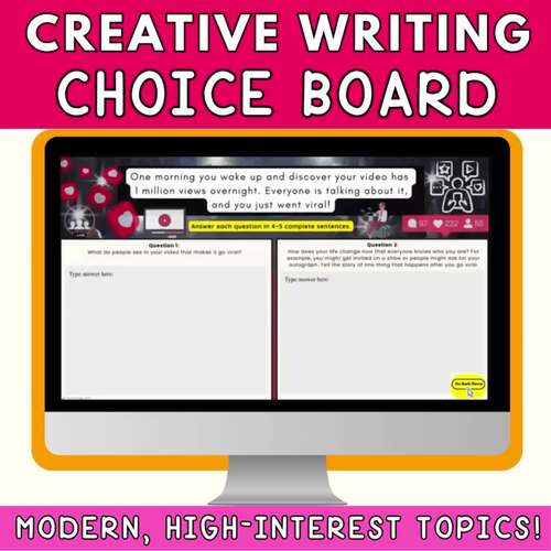 Choice Board Early Finishers Creative Writing Digital Slides Brain Breaks