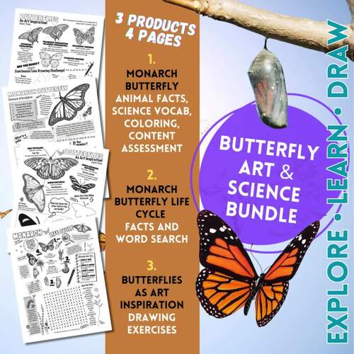 Butterfly Art & Science Bundle - coloring, vocab, life cycle, drawing