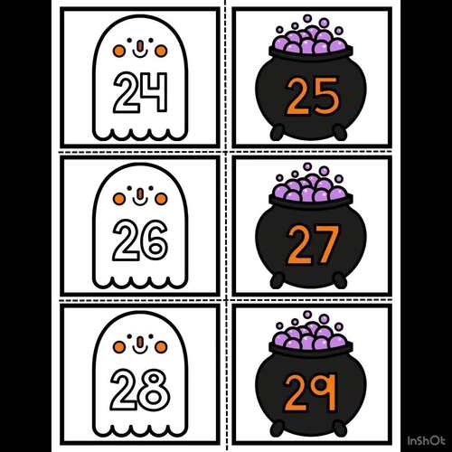 Halloween Themed Calendar Cards for October Pocket Charts (Numbers 1-31)