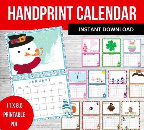 Handprint Calendar 2024, Memory Book Printable for PreK Preschool ...