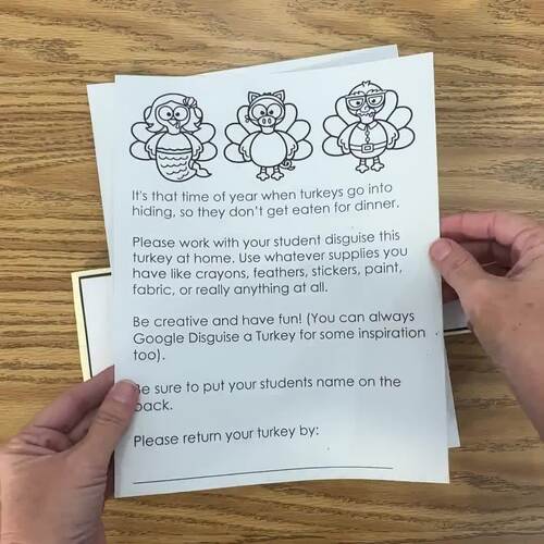 Disguise a Turkey Writing & Craft, Turkey in Disguise Letter & Project