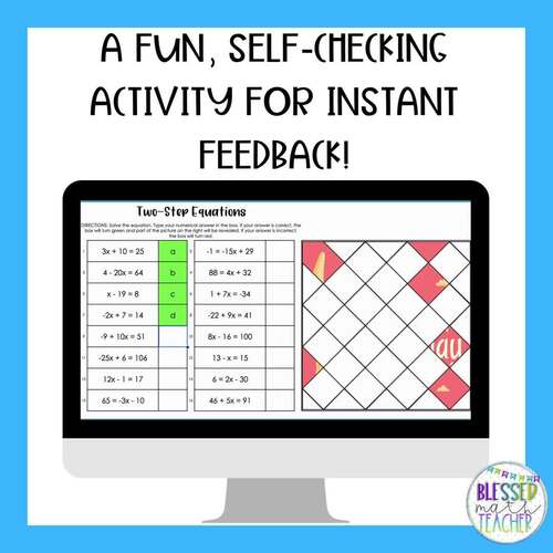 Solving Two-Step Equations Digital Activity and Worksheet for 7th Grade