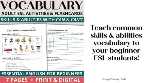 Beginner Adult ESL Vocabulary Activities and Worksheets - Skills ...