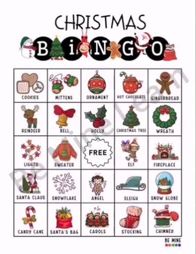 Christmas Bingo Game | Rhyming Riddle Bingo Card (Color and BW versions)