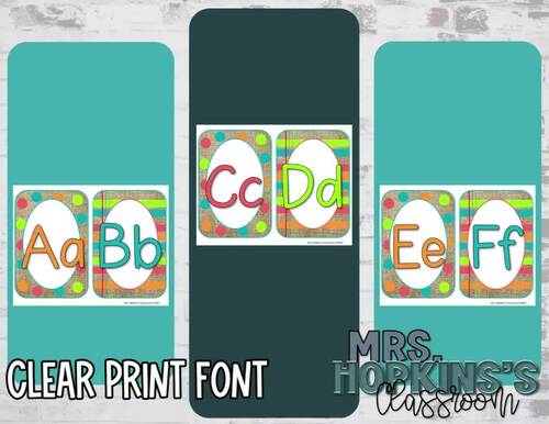 Easy to read Print Alphabet Cards in Burlap and Bright Classroom Decor