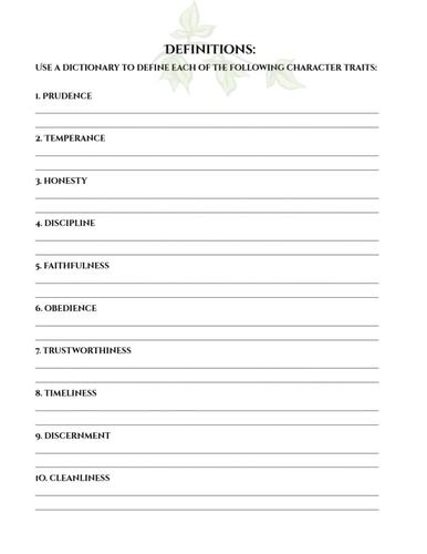 Character Traits Unit Study - 5 Worksheet Bundle - Independent Practice