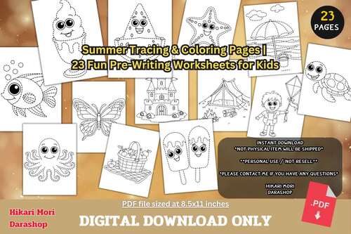 Summer Tracing & Coloring Pages | 23 Fun Pre-Writing Worksheets for Kids
