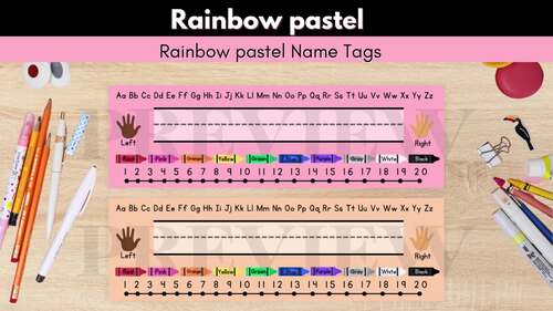 Rainbow Pastel Name Tags with Alphabet, Number Line & Hand Guides | 7 ...