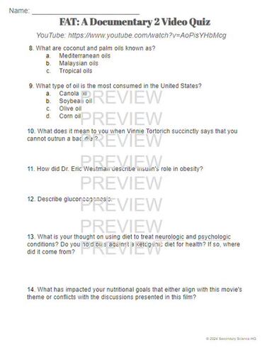 Health and Wellness Diet and Weight Video Quiz | Physical Science