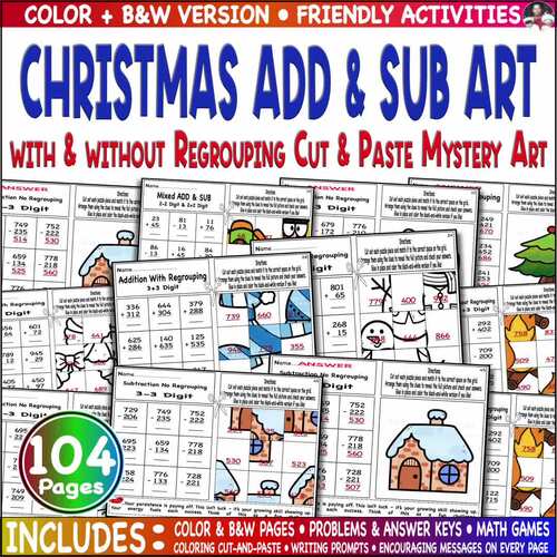 Christmas 3-Digit Add & Sub with & without Regrouping | Cut & Paste ...