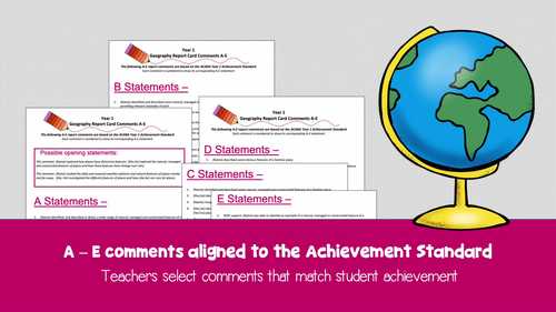 Australian Curriculum Year 1 Geography Report Card Comments by Ideacations